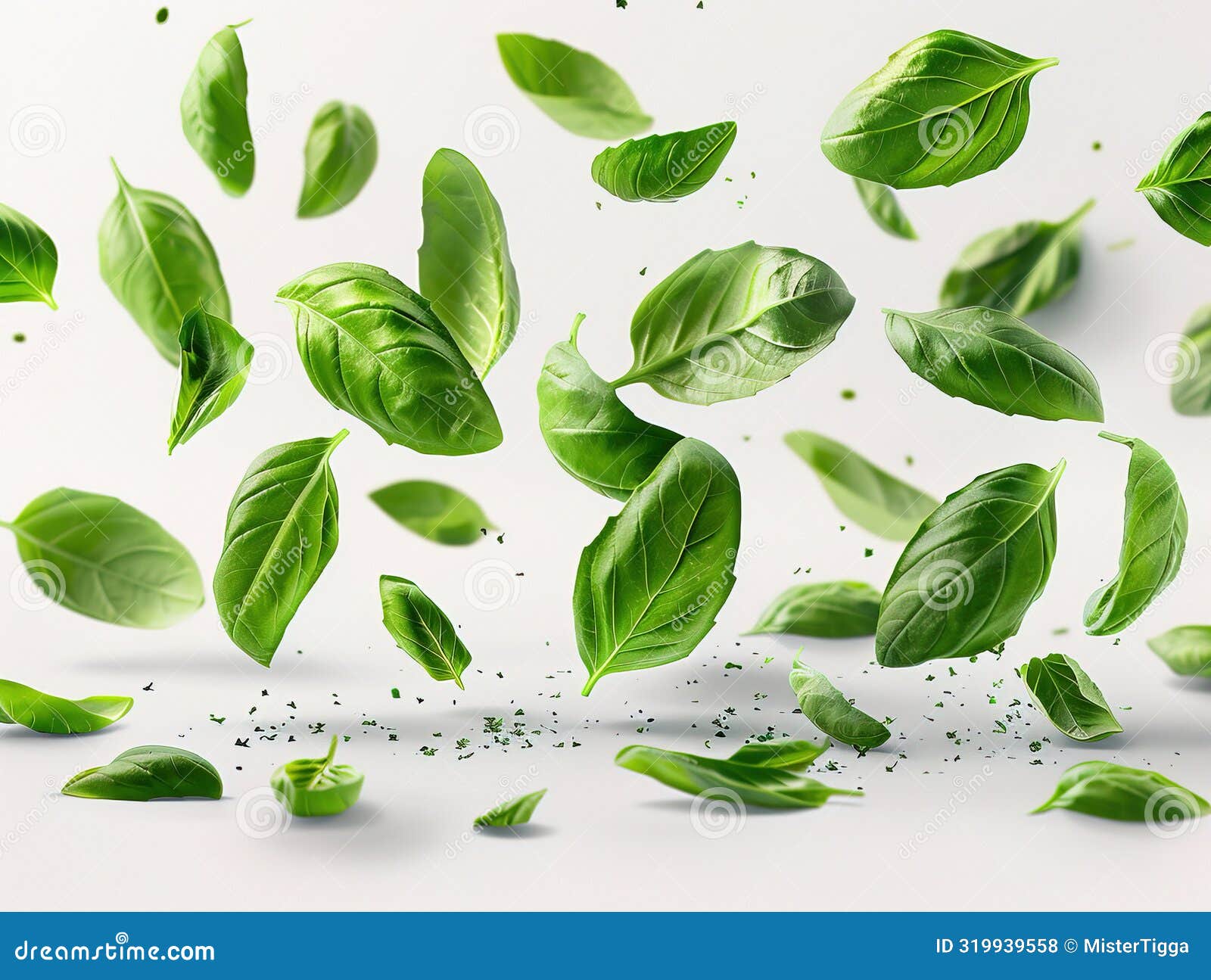 Set of Flying Basil Leaves on White Background with Clipping Path ...