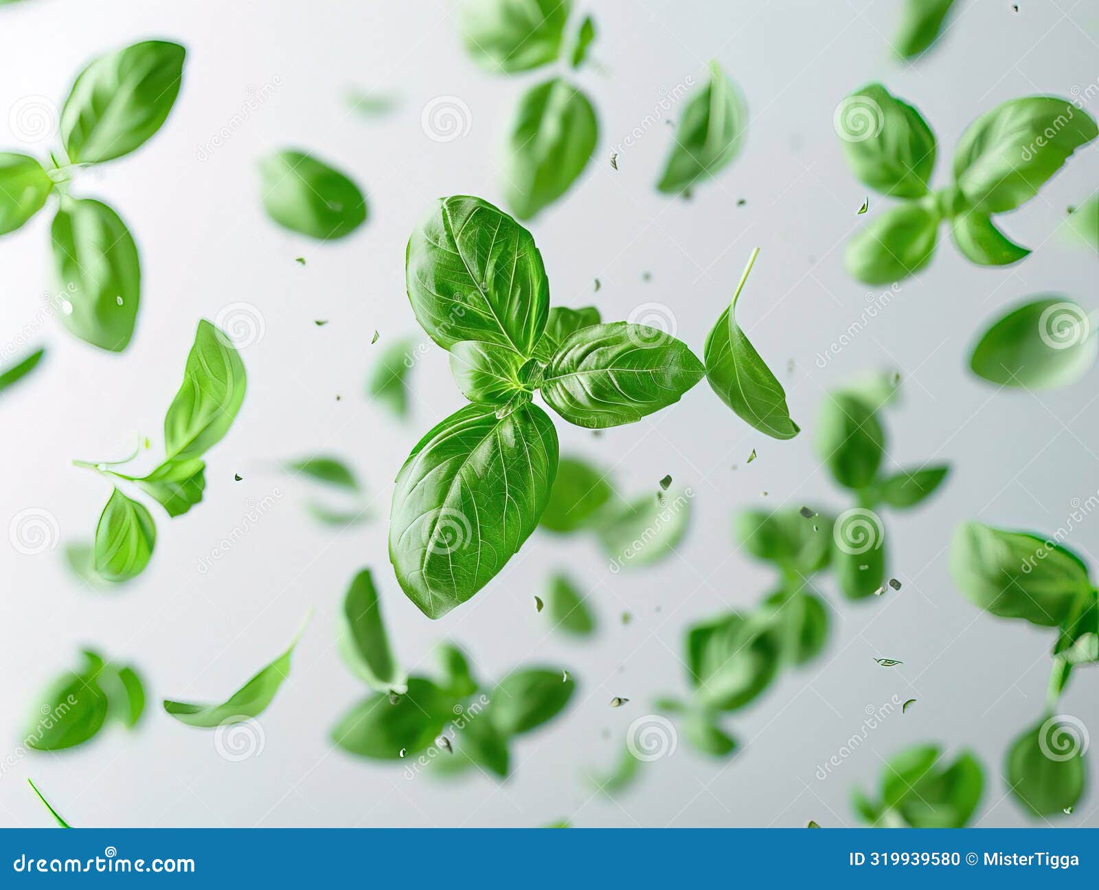 Set of Flying Basil Leaves on White Background with Clipping Path ...