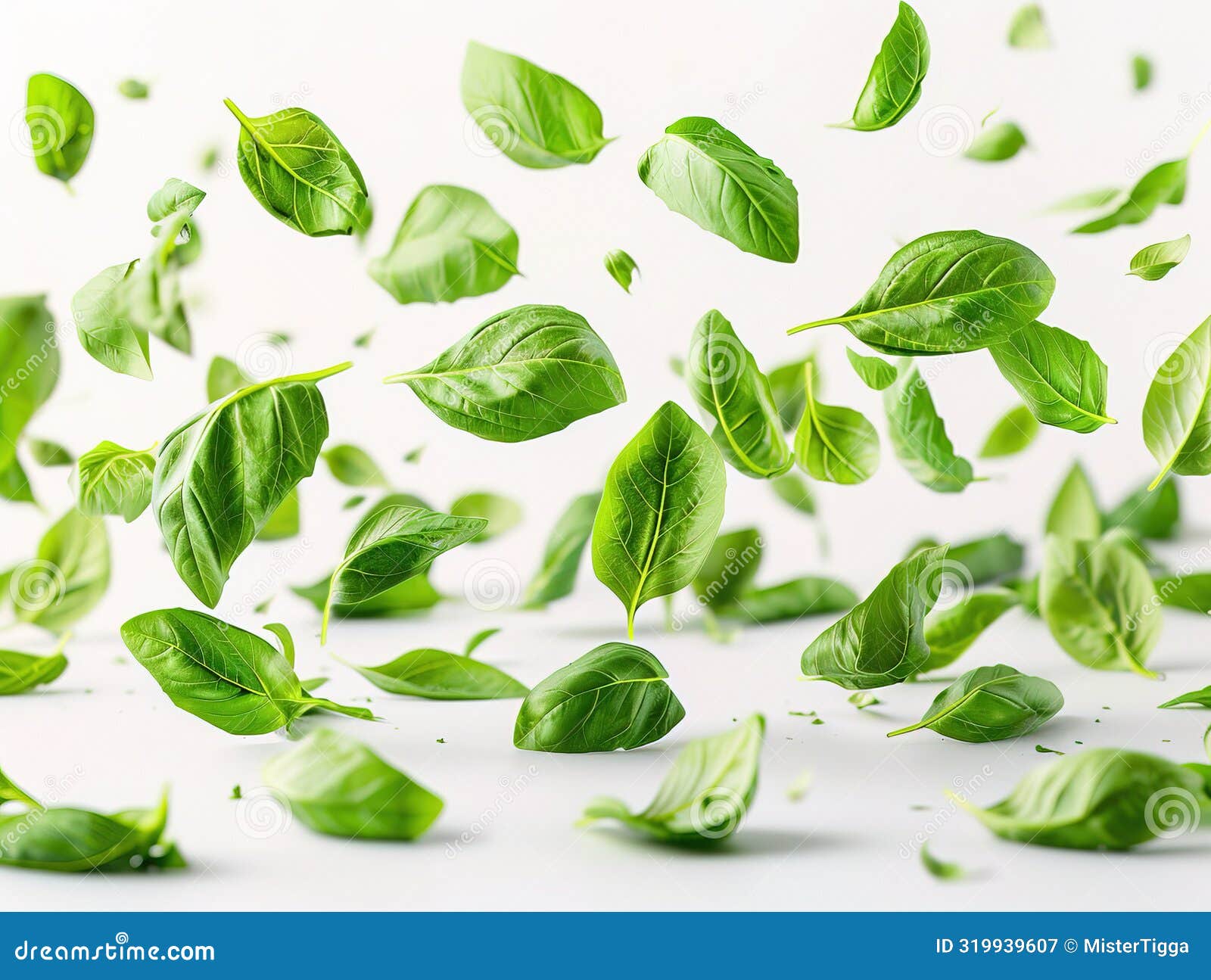 Set of Flying Basil Leaves on White Background with Clipping Path ...