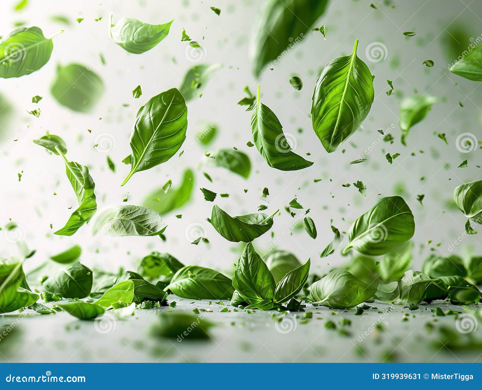 Set of Flying Basil Leaves on White Background with Clipping Path ...