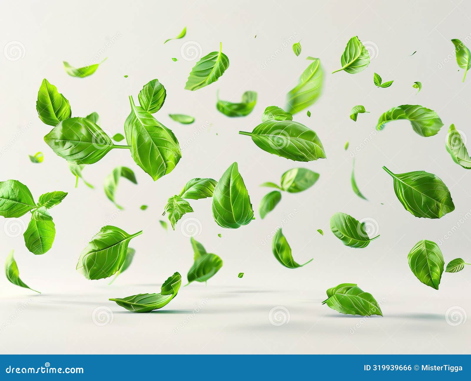 Set of Flying Basil Leaves on White Background with Clipping Path ...