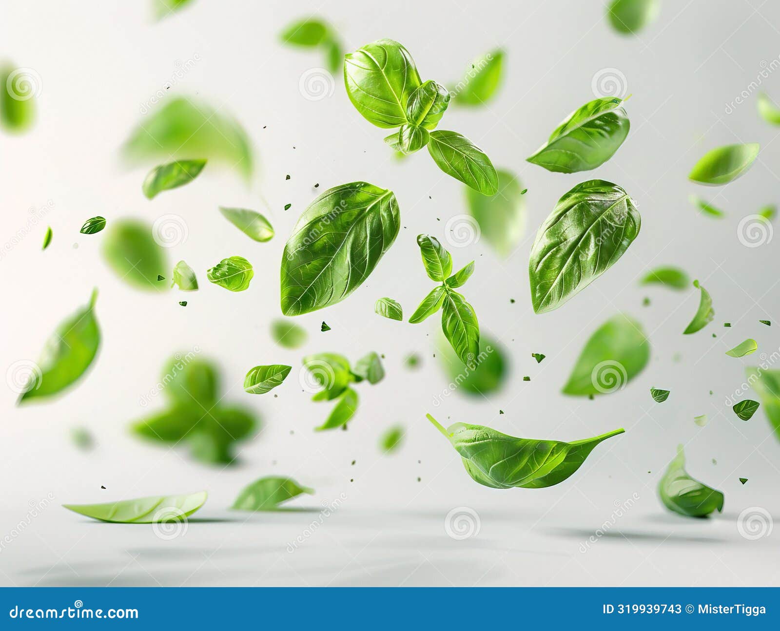 Set of Flying Basil Leaves on White Background with Clipping Path ...