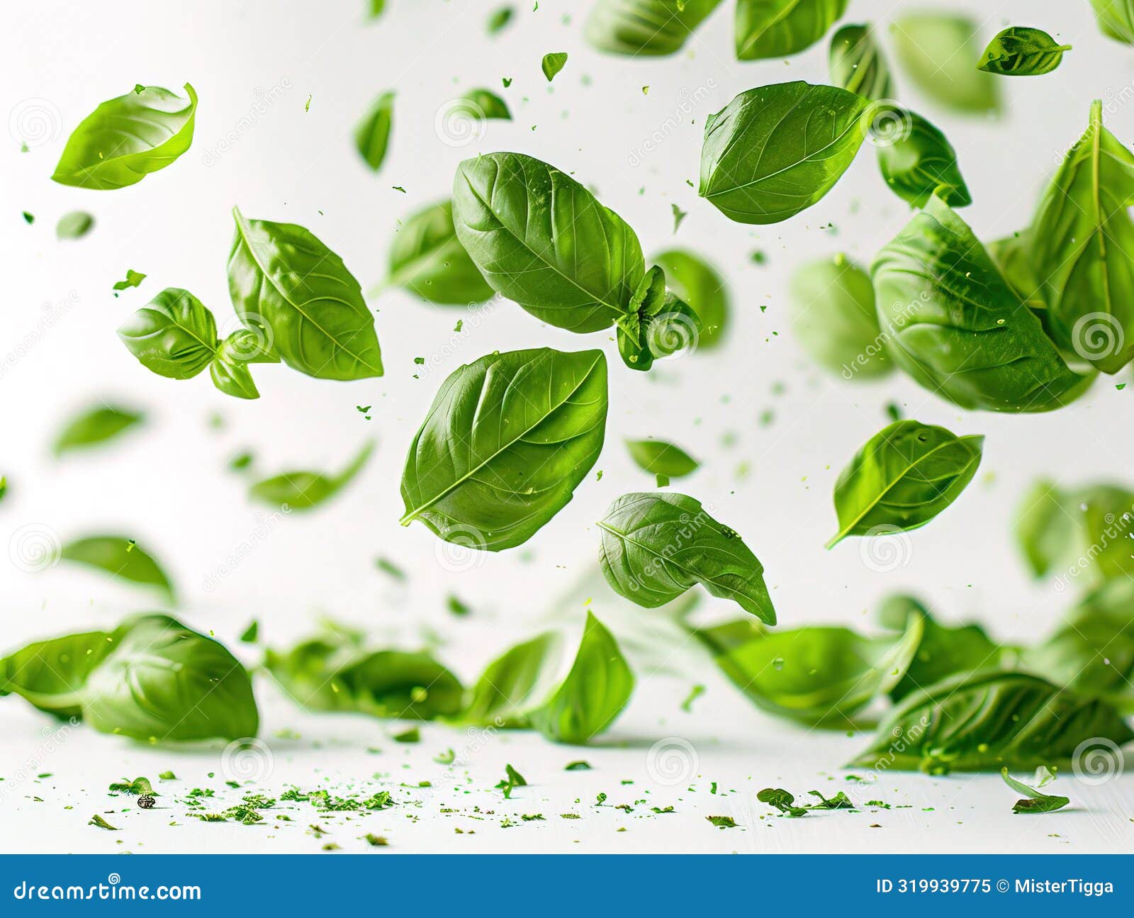 Set of Flying Basil Leaves on White Background with Clipping Path ...