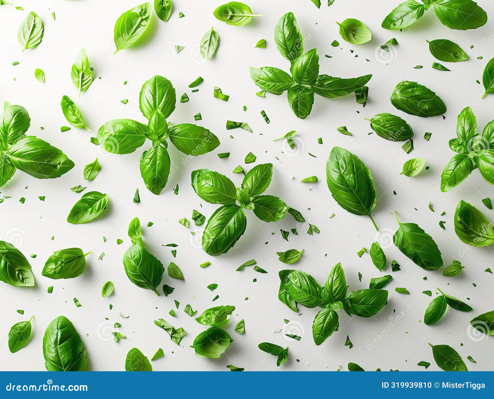 Set of Flying Basil Leaves on White Background with Clipping Path ...