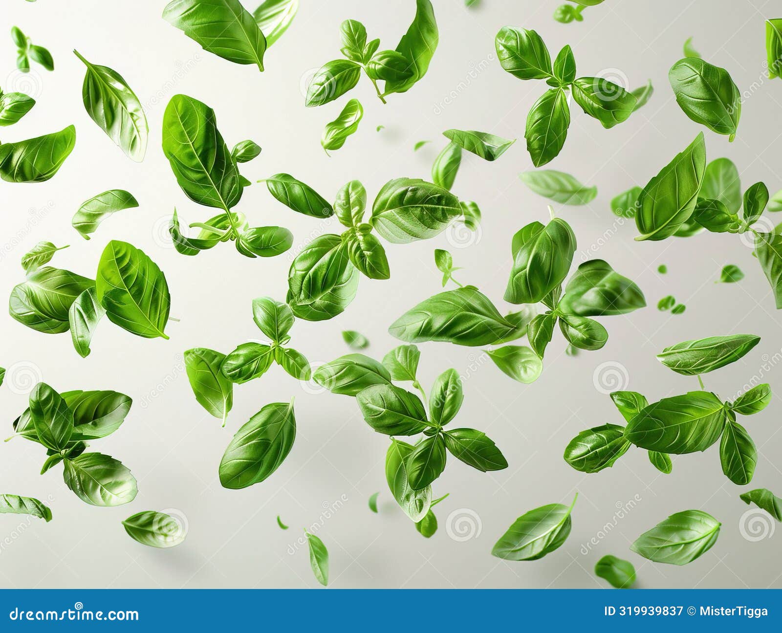Set of Flying Basil Leaves on White Background with Clipping Path ...