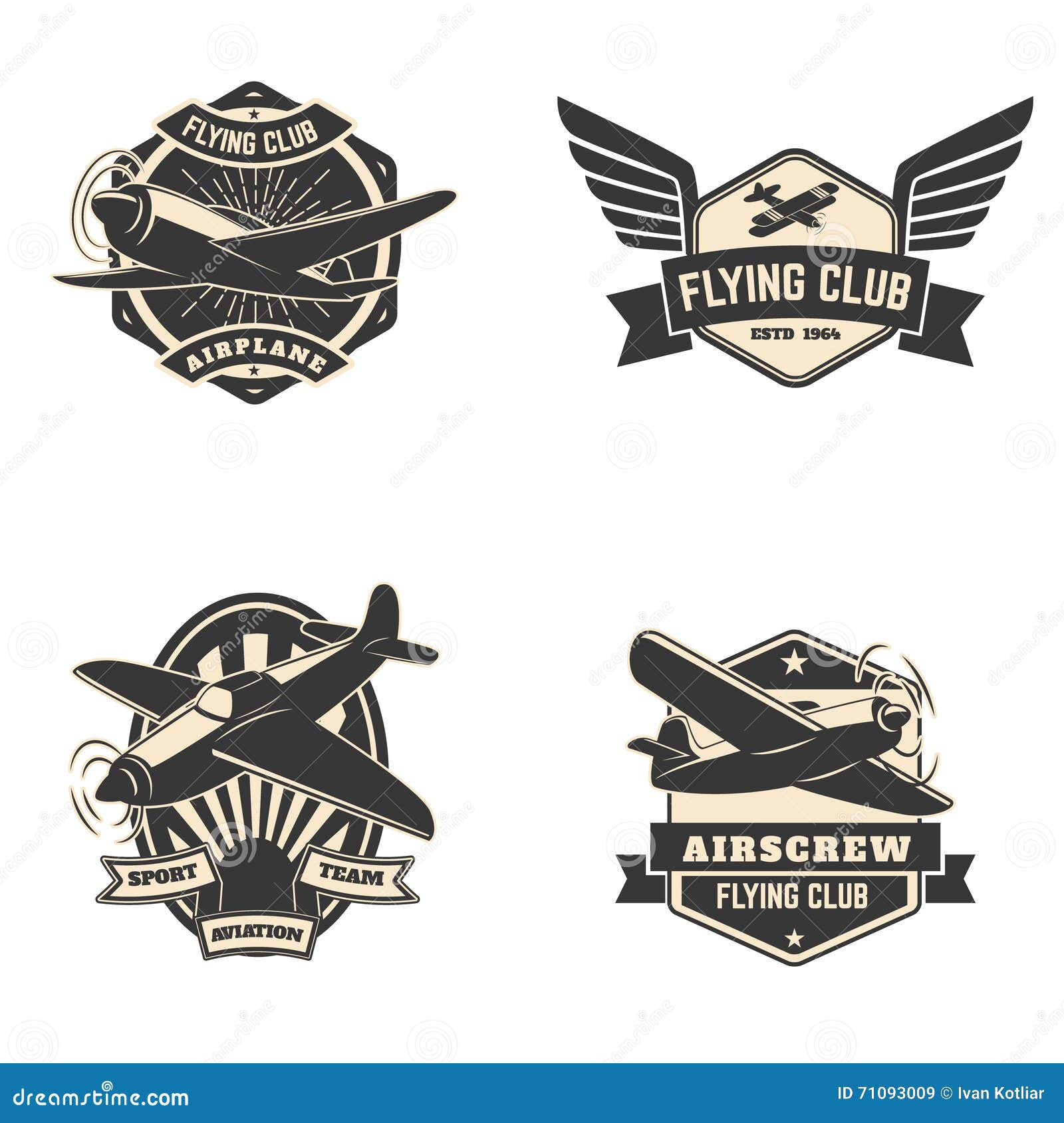 Set of Flying Club Labels and Emblems Stock Vector - Illustration of ...