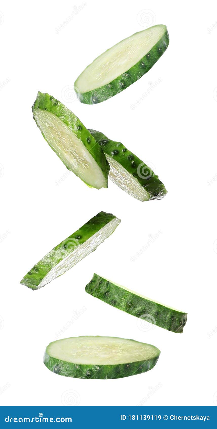Set of Flying Fresh Cucumber Slices on Background Stock Image - Image ...
