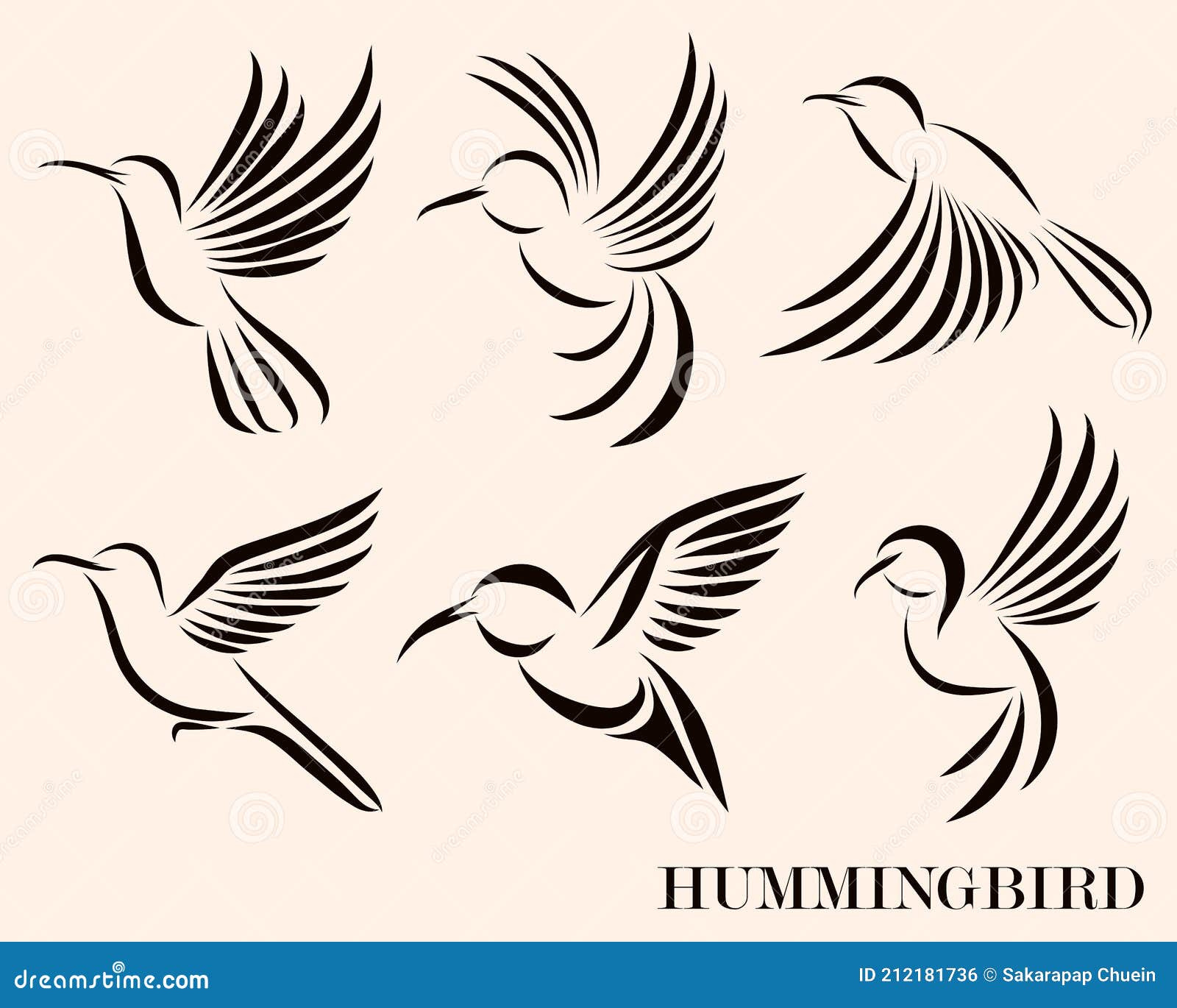 Set of Flying Hummingbirds Line Art Eps 10 Stock Vector - Illustration ...