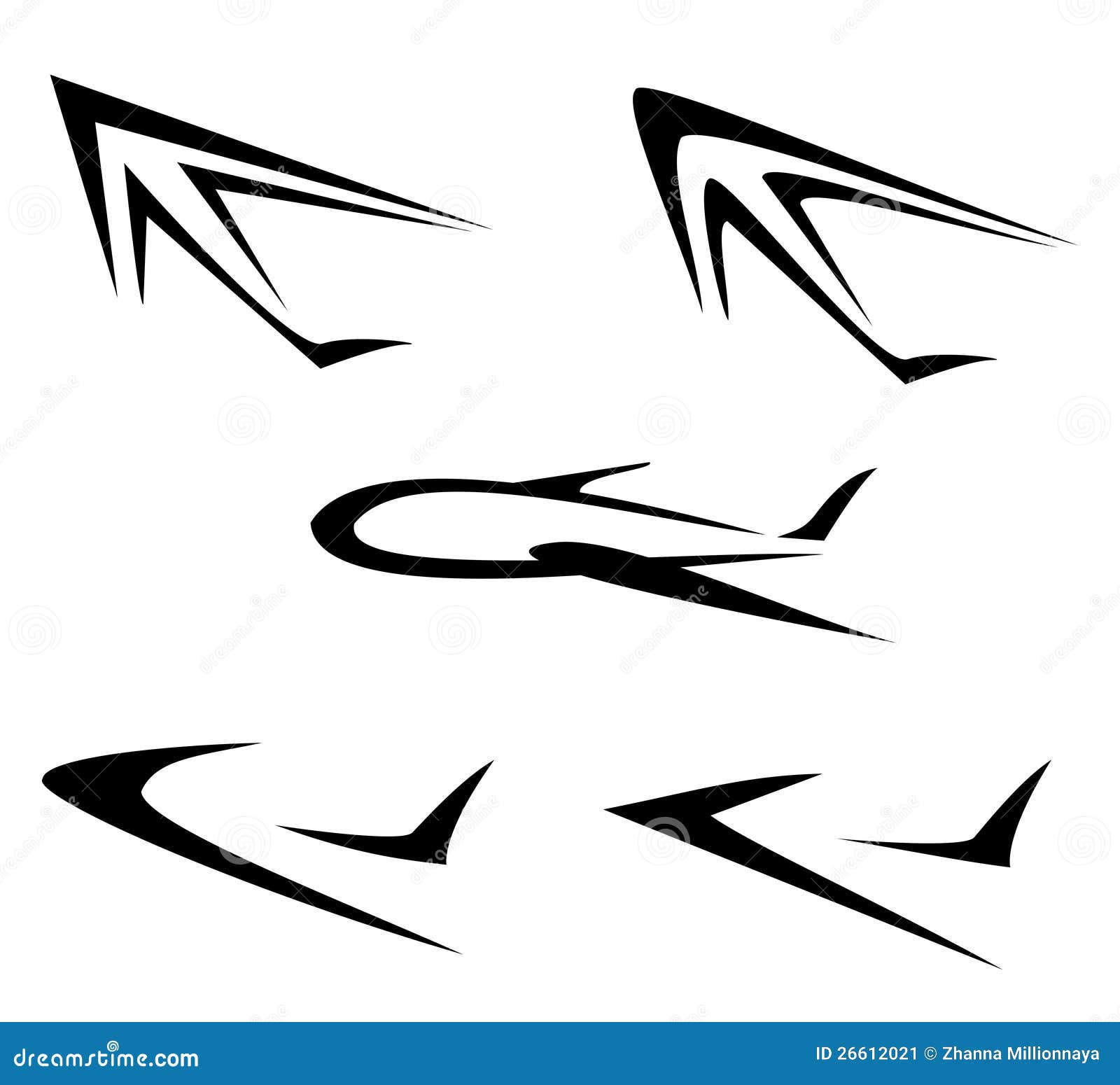 Set of Flying Plane Symbols Stock Vector - Illustration of passenger ...