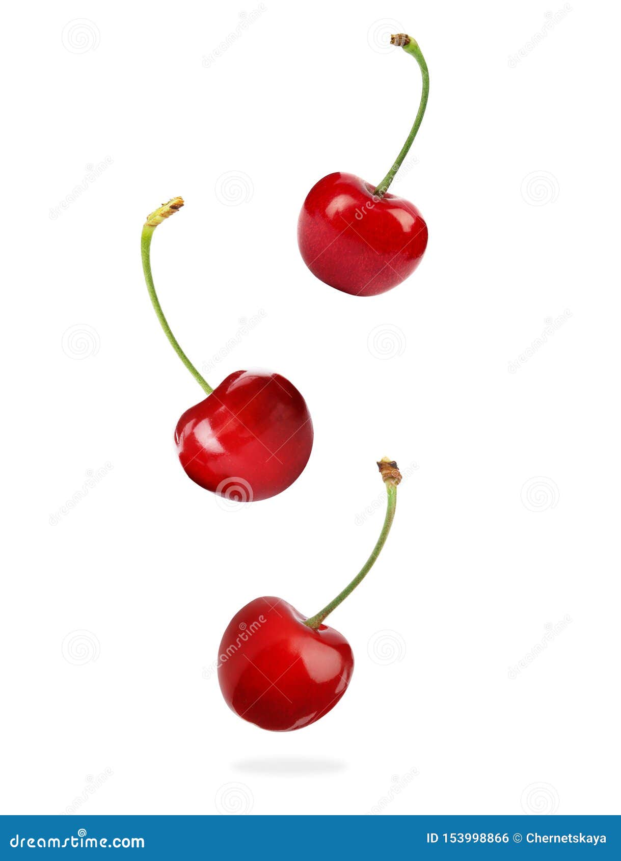 Set of Flying Ripe Sweet Cherries on White Stock Photo - Image of ...