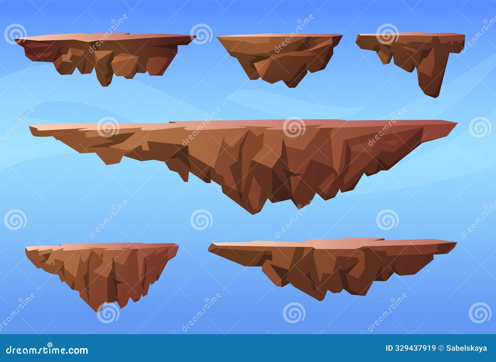 Set of Flying Rock Level Platforms Flat Style, Vector Illustration ...