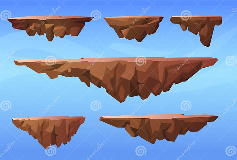 Set of Flying Rock Level Platforms Flat Style, Vector Illustration ...