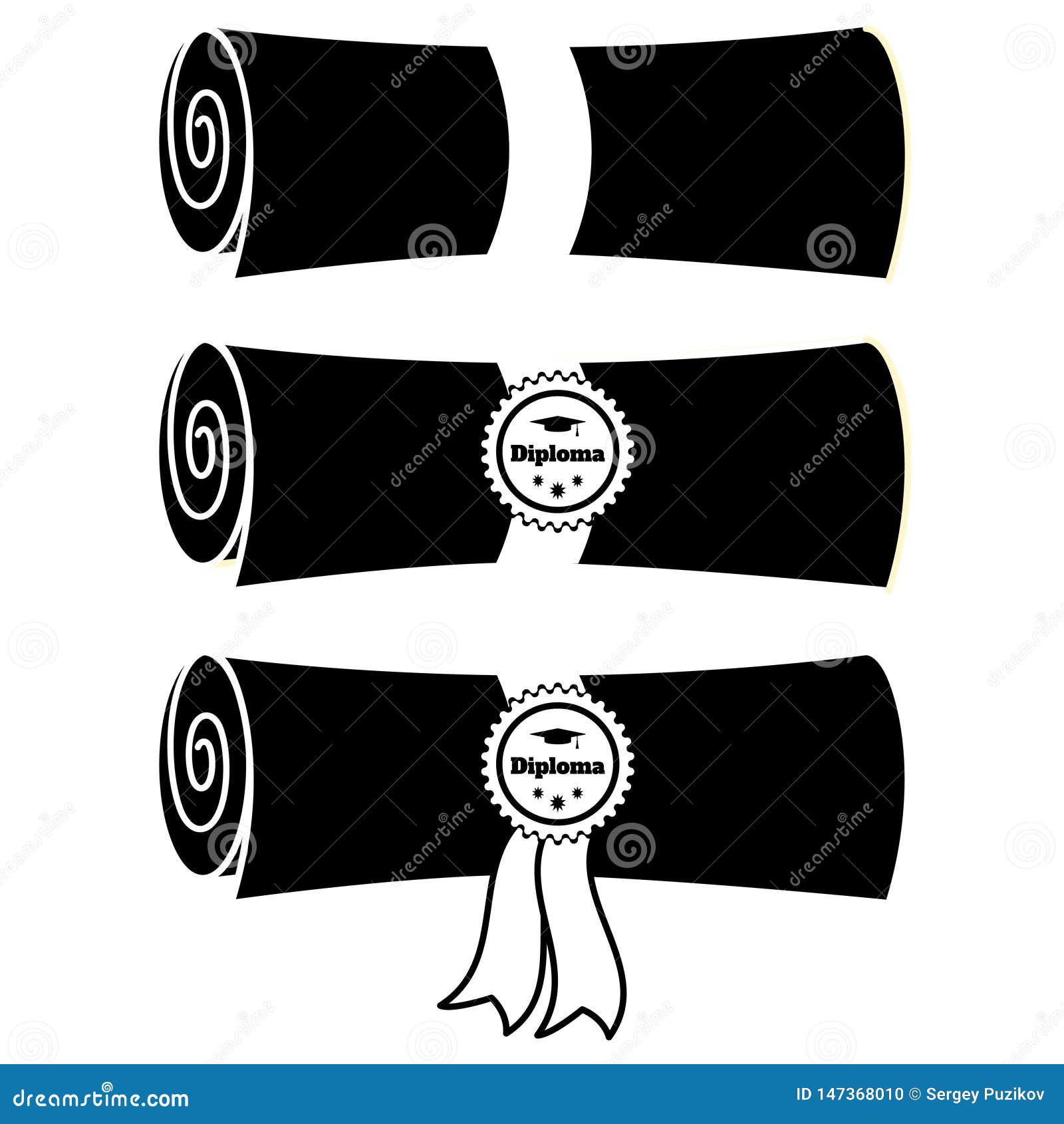 Set of Folded Diplomas with Ribbon and Stamps Vector Flat Illustration ...