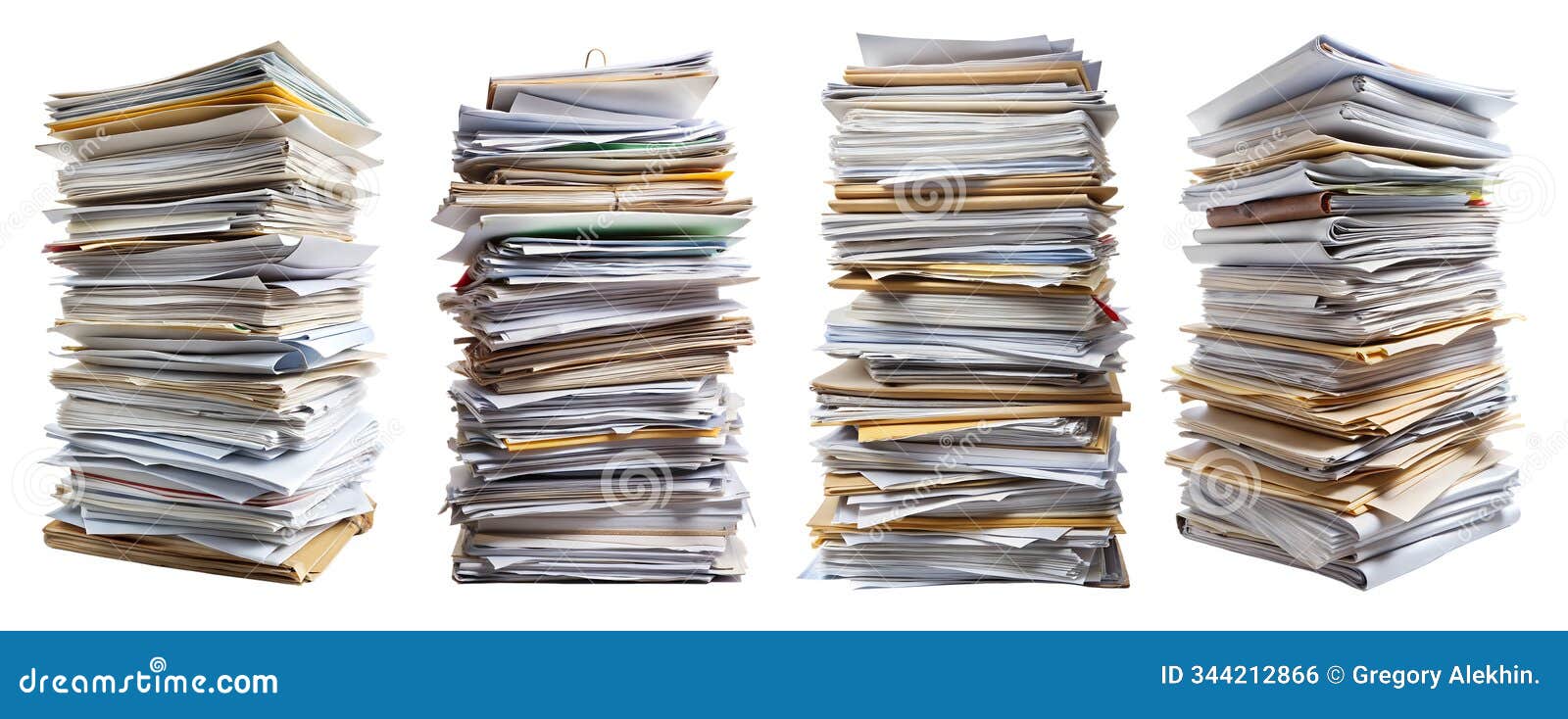 Set of Folded Documents Stacked Sheets of Paper on a White Background ...