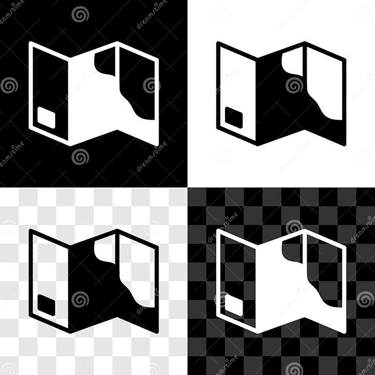 Set Folded Map Icon Isolated on Black and White, Transparent Background ...