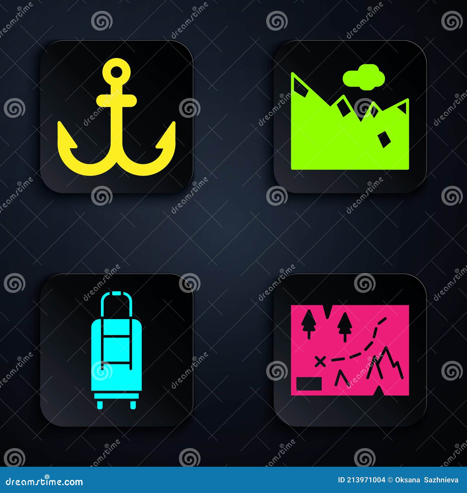 Set Location With Anchor, Submarine, Periscope And Compass. Business ...