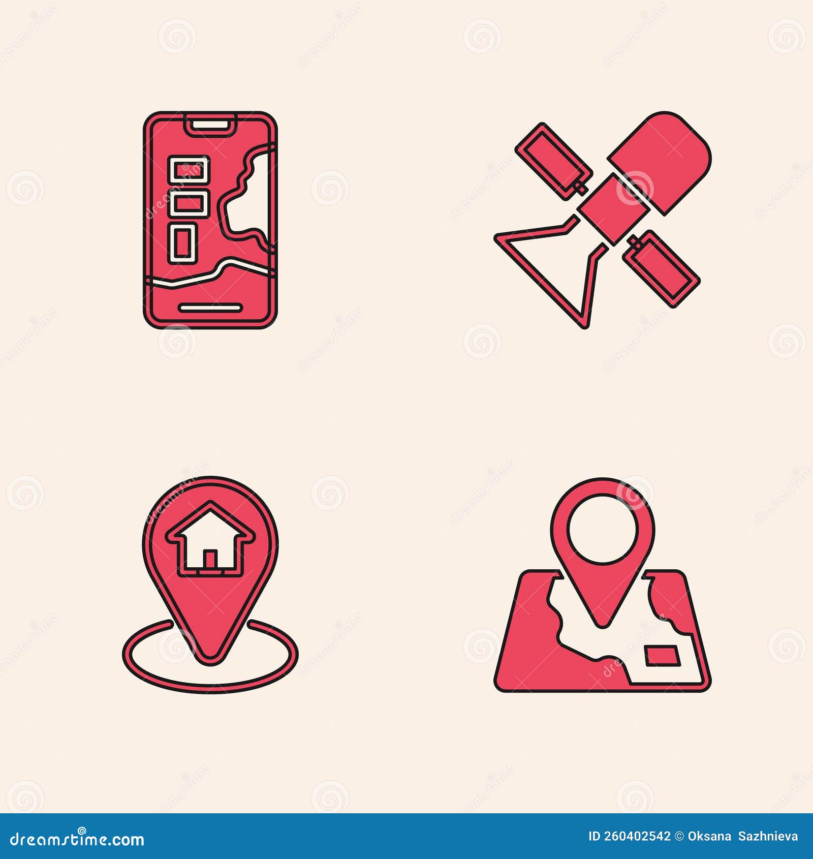 Set Folded Map with Location Marker, City Navigation, Satellite and ...