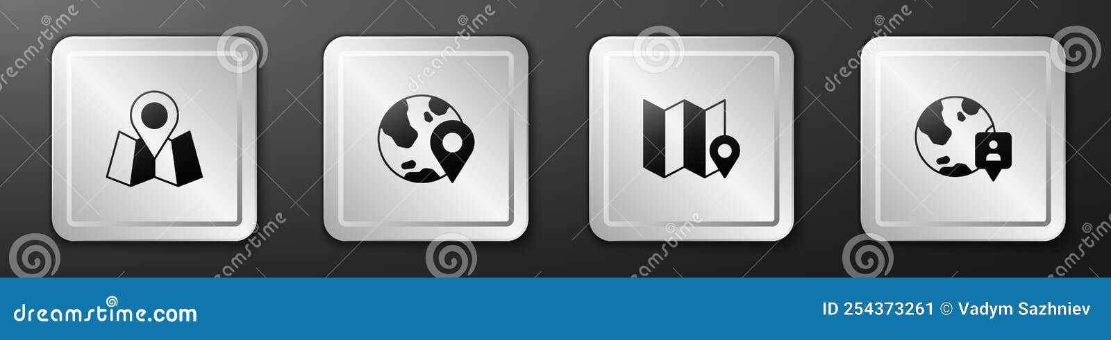 Set Folded Map with Location Marker, Location the Globe, and Icon ...