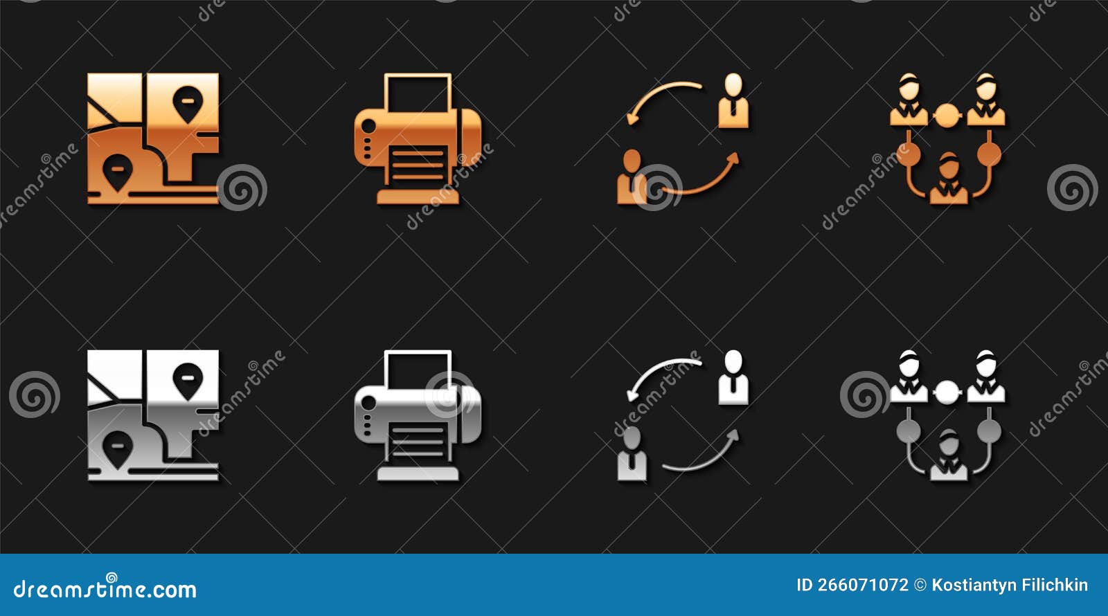 Set Folded Map with Location, Printer, Human Resources and Project Team ...