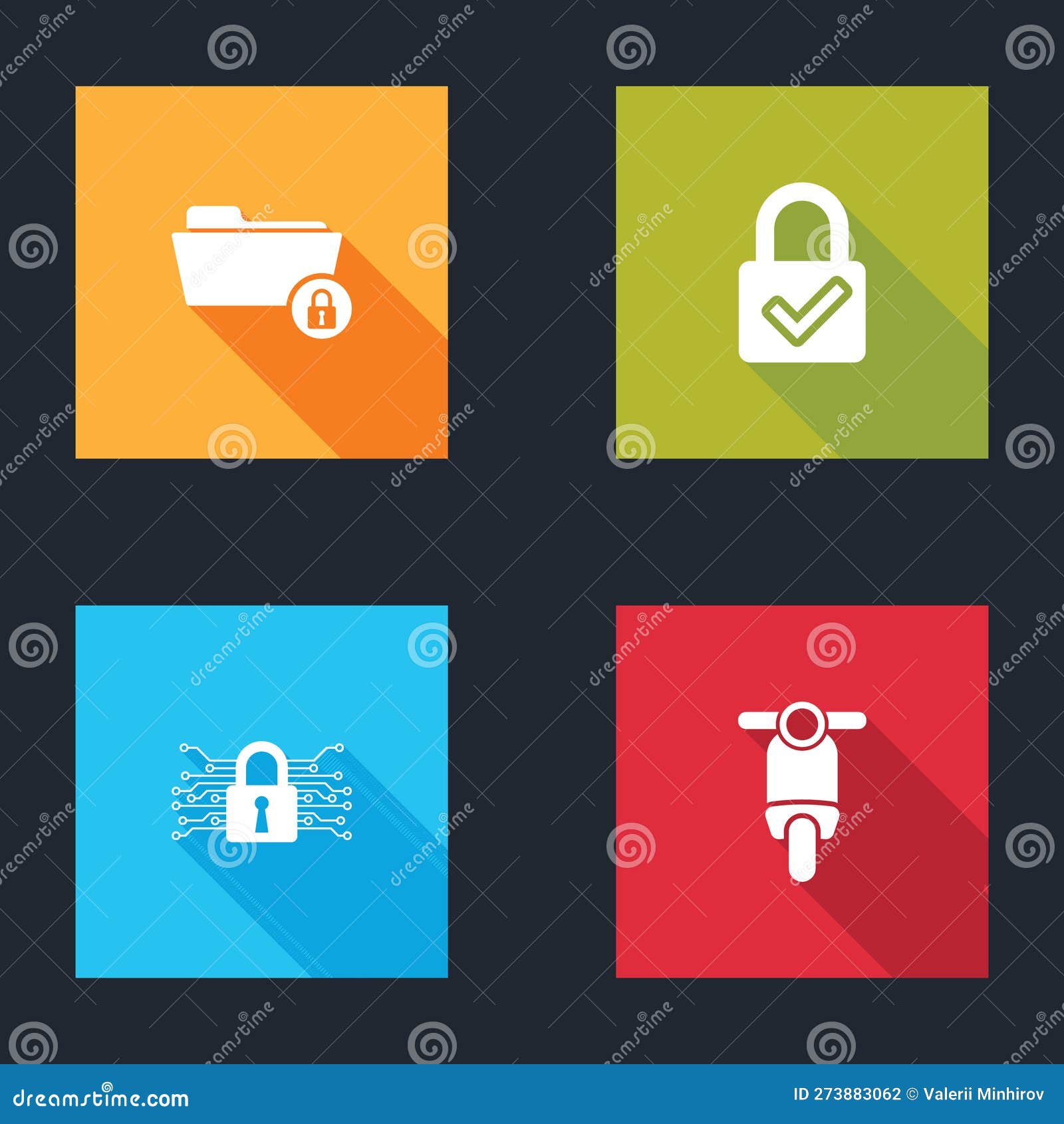 Set Folder and Lock, Lock Check Mark, Cyber Security and Scooter Icon ... Set Folder and Lock, Lock Check Mark, Cyber Security and Scooter Icon ...