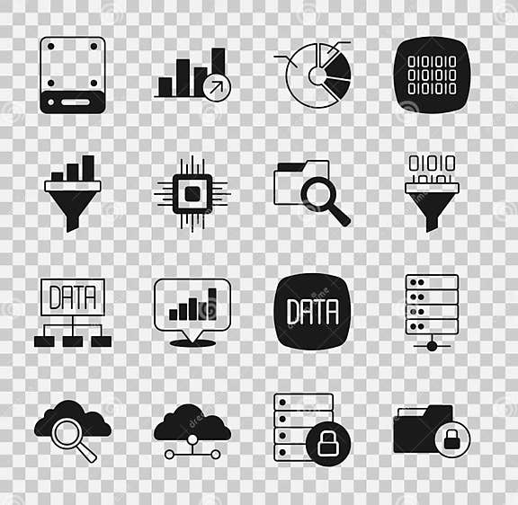 Set Folder and Lock, Server, Binary Code, Pie Chart Infographic, Processor CPU, Sales Funnel ...