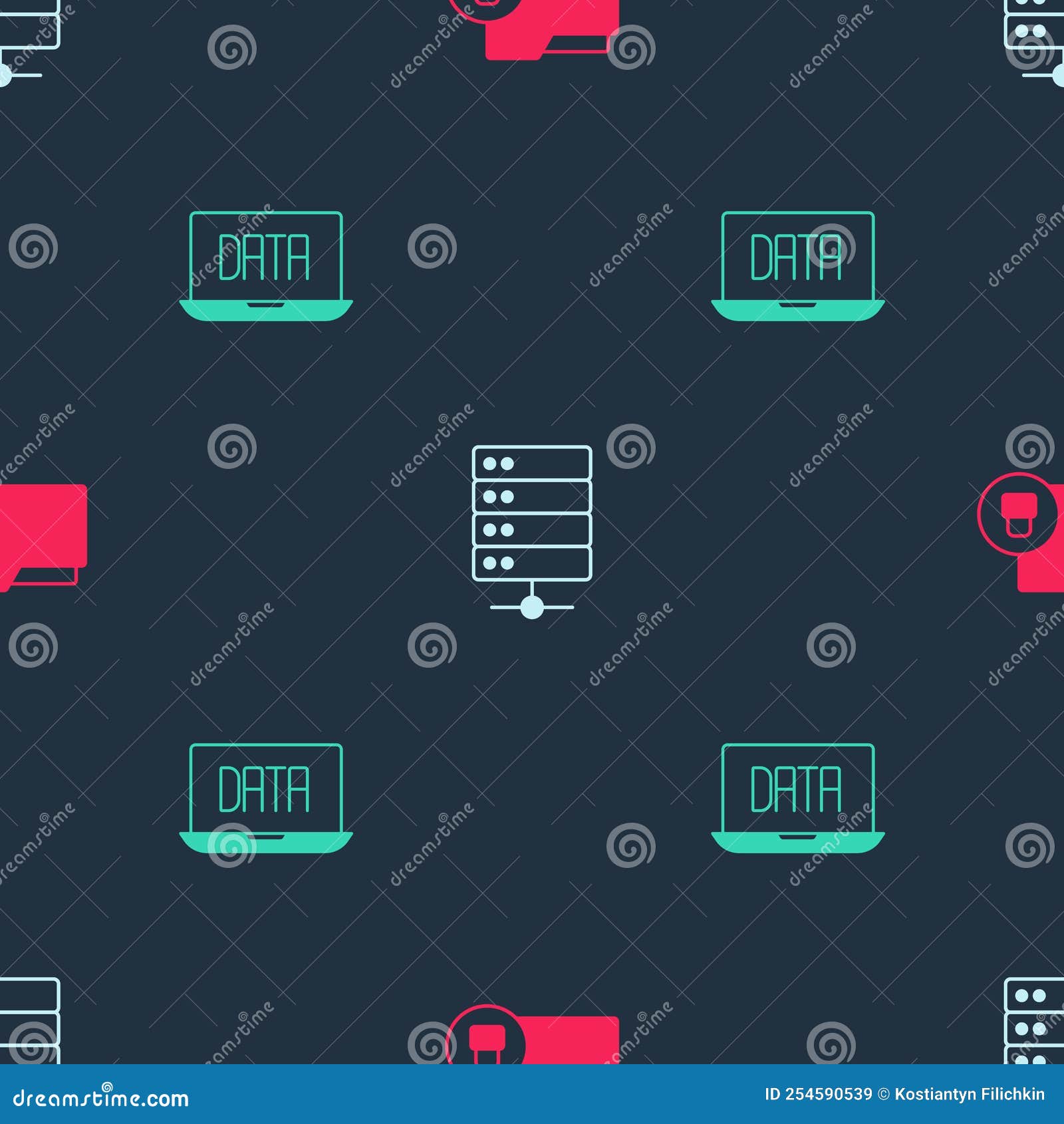 Set Folder and Lock, Server and Data Analysis on Seamless Pattern. Vector Stock Vector ...