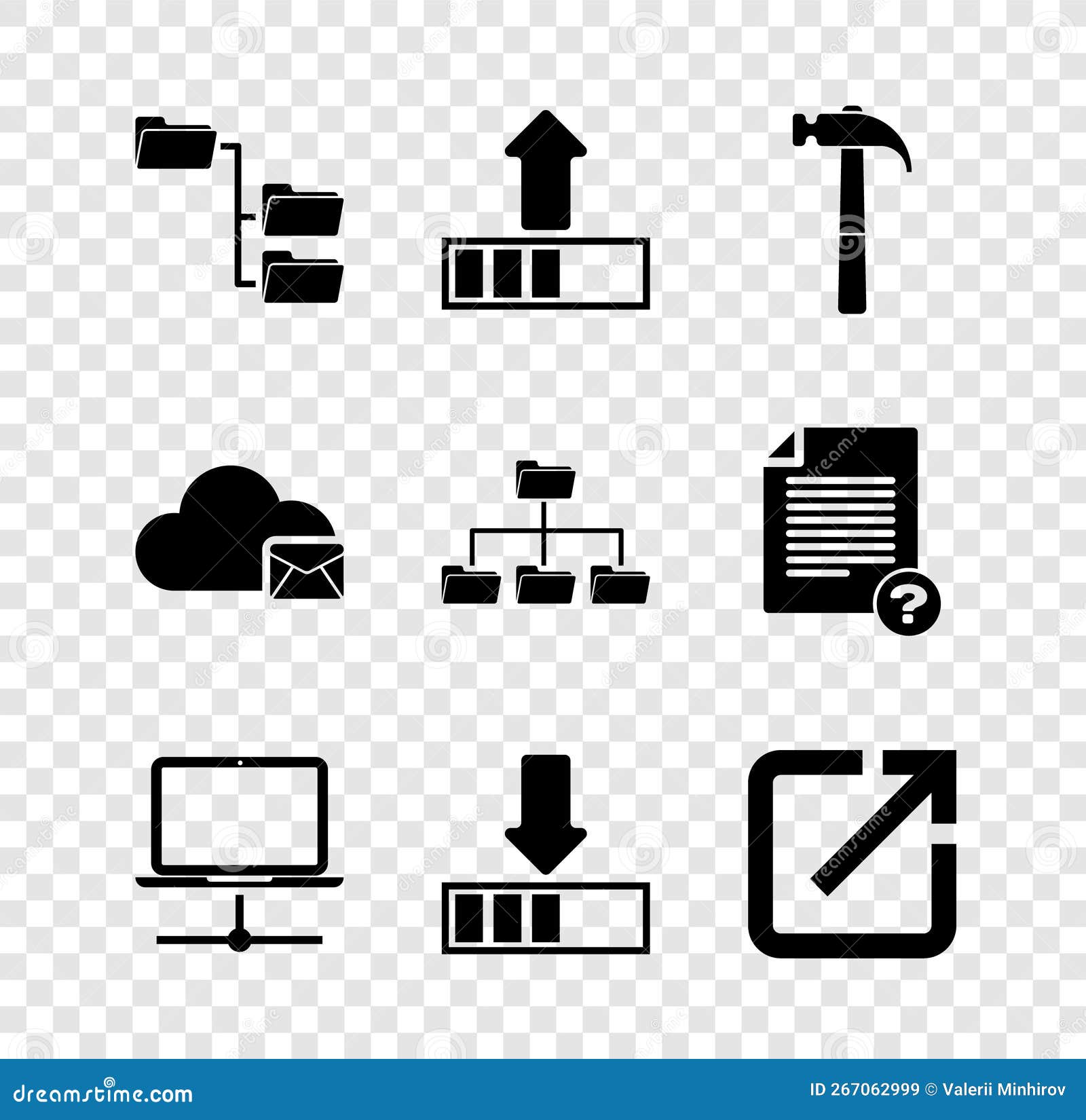 Set Folder Tree, Loading, Hammer, Computer Network, and Open New Window Icon. Vector Stock ...