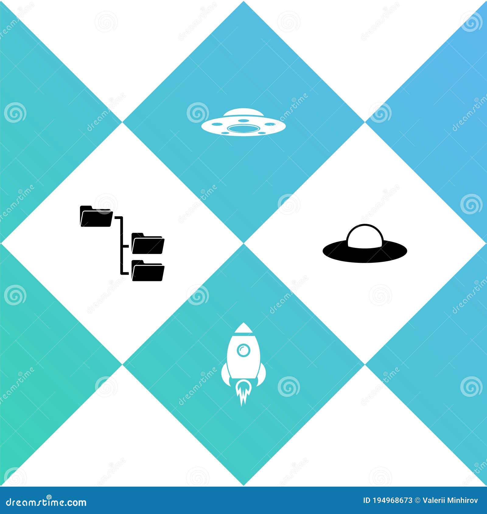Set Folder Tree, Rocket Ship with Fire, UFO Flying Spaceship and Icon ... Set Folder Tree, Rocket Ship with Fire, UFO Flying Spaceship and Icon ...