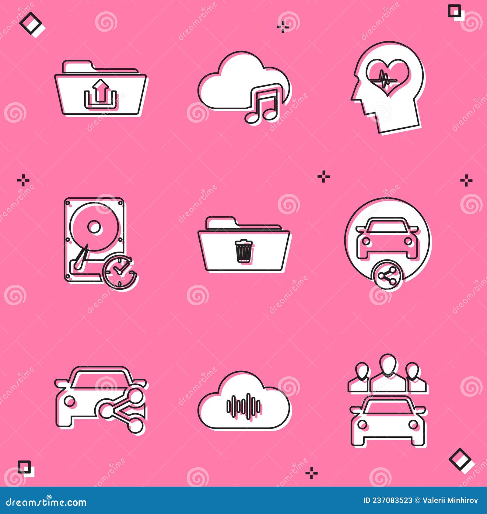 Set Folder Upload, Music Streaming Service, Head with Heartbeat, Hard ...