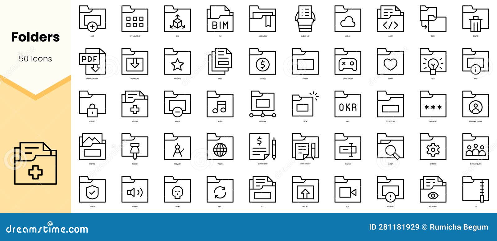 Set of Folders Icons. Simple Line Art Style Icons Pack Stock Vector ...