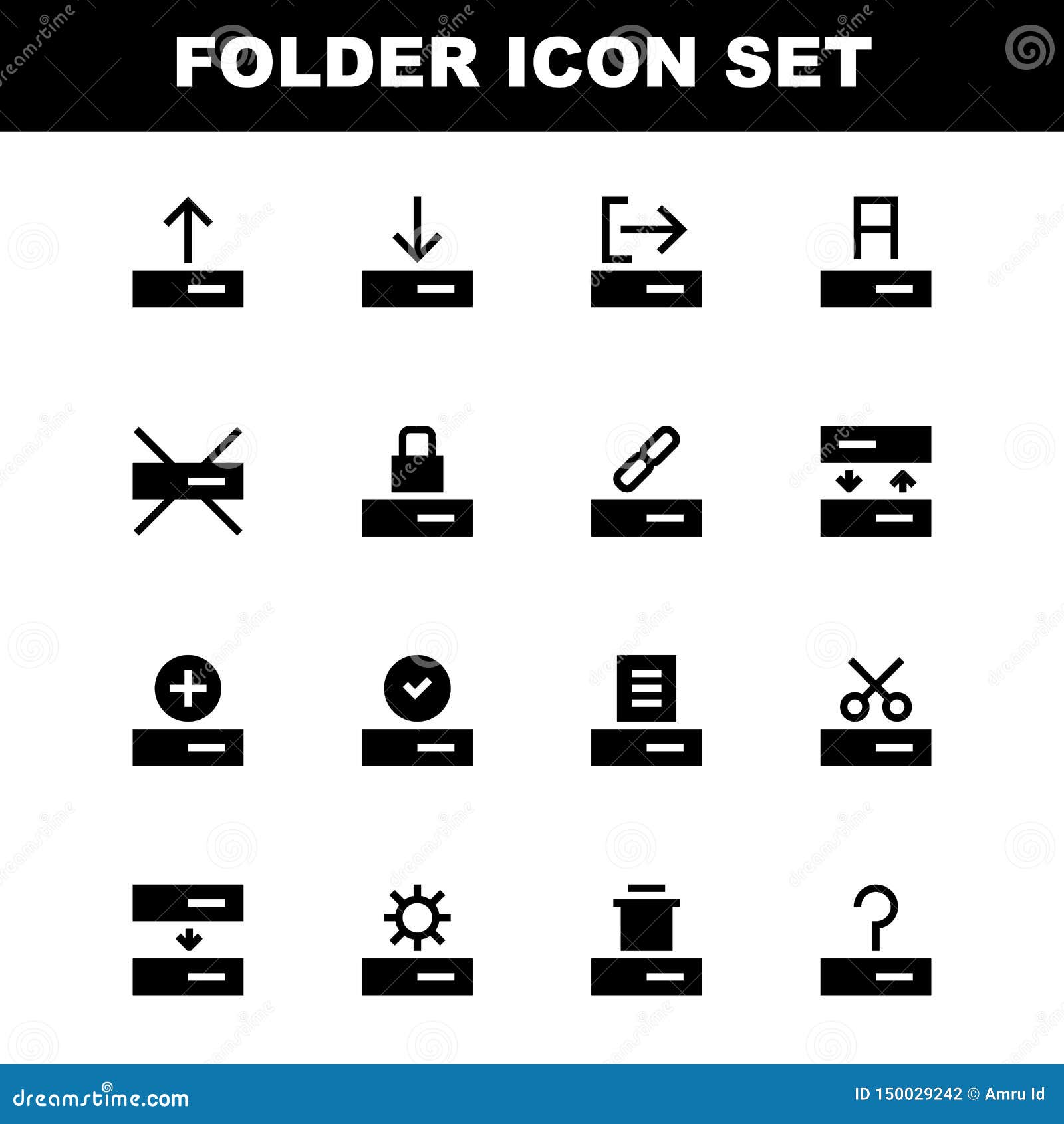 Set of Folders 32x32 Pixel Glyph Style Icon Stock Vector - Illustration ...