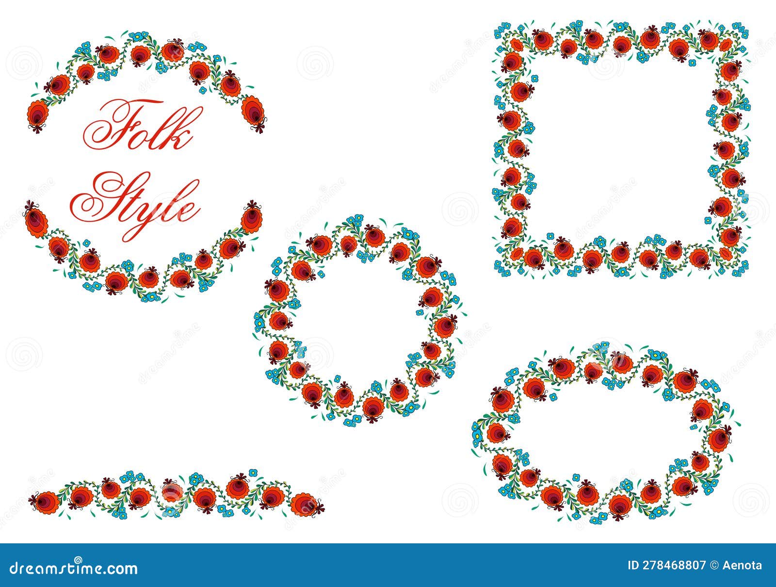 Set of Folklore Floral Borders - Ukraine Folksy Style Wreath Stock ...