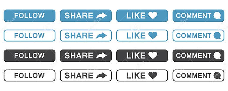 Set of Follow, Share, Like, Comment Button Icon in a Flat Design Stock ...