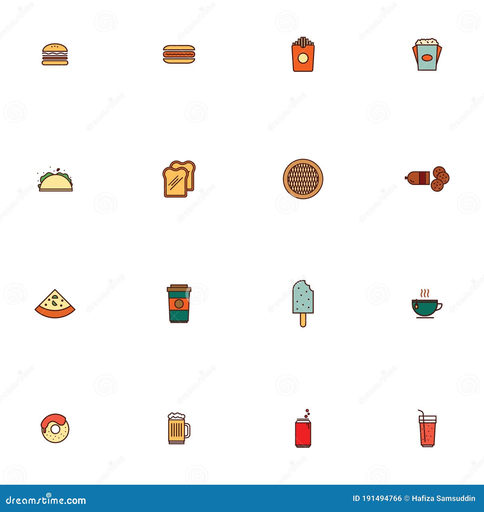 Set of Food and Beverage Icons. Vector Illustration Decorative Design ...