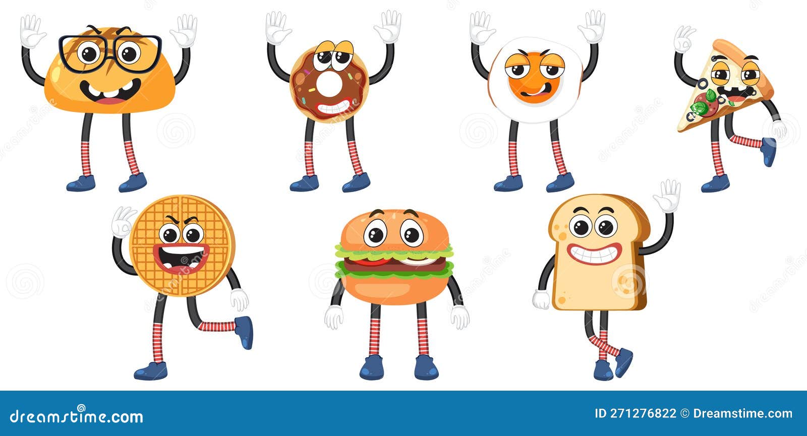 Set of Food Cartoon Simple Style Stock Vector - Illustration of waffles ...