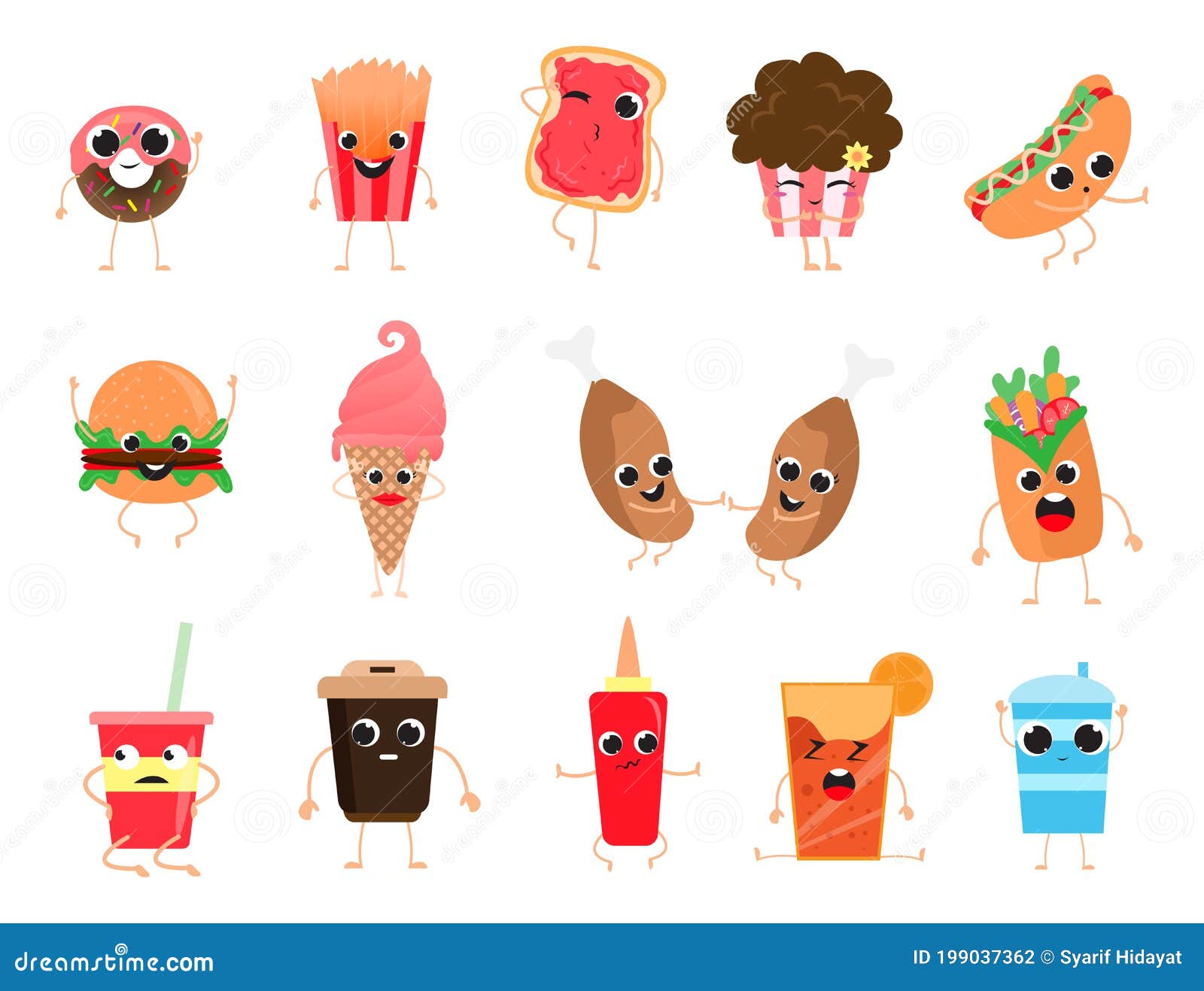 Set Food Character with Various Expression Stock Vector - Illustration ...