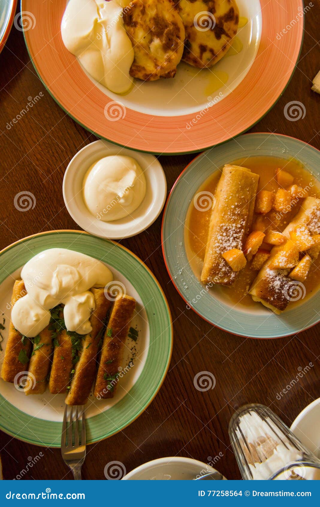 Set of Food Dishes on a Table in a Cafe Stock Photo - Image of gourmet ...
