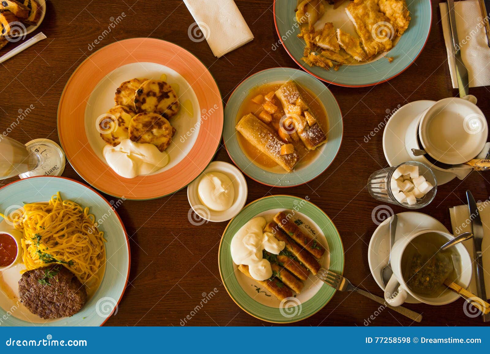 Set of Food Dishes on a Table in a Cafe Stock Photo - Image of dining ...