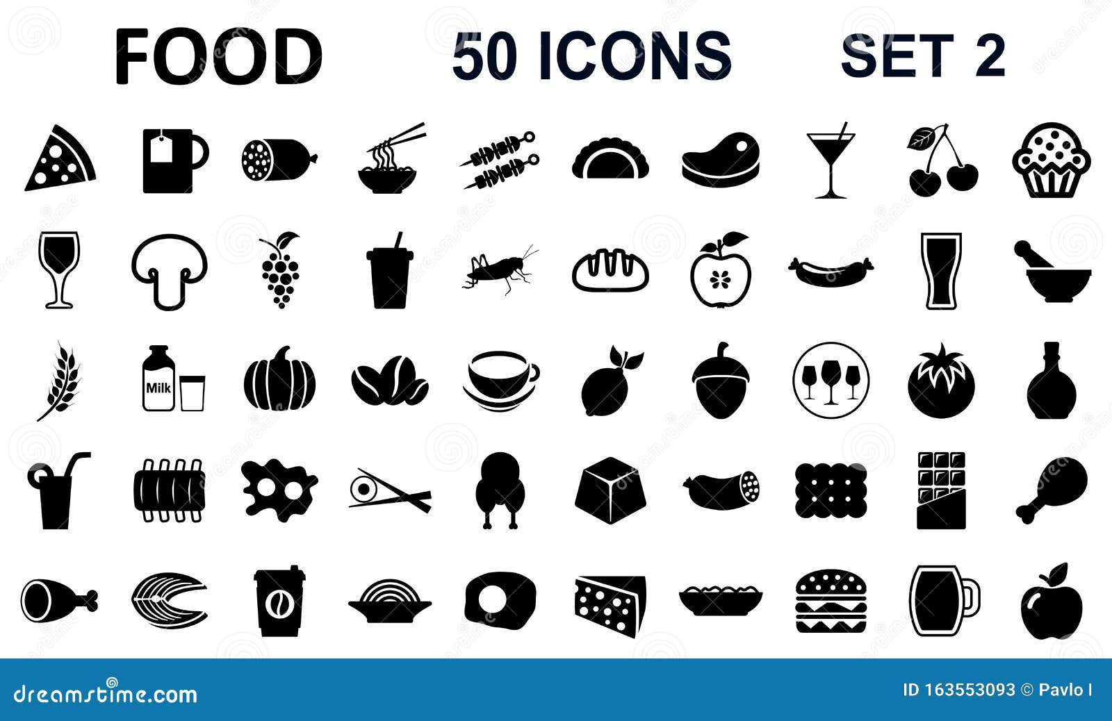 Set 2 of 50 Food Icons for Menu, Infographics, Design Elements â ...
