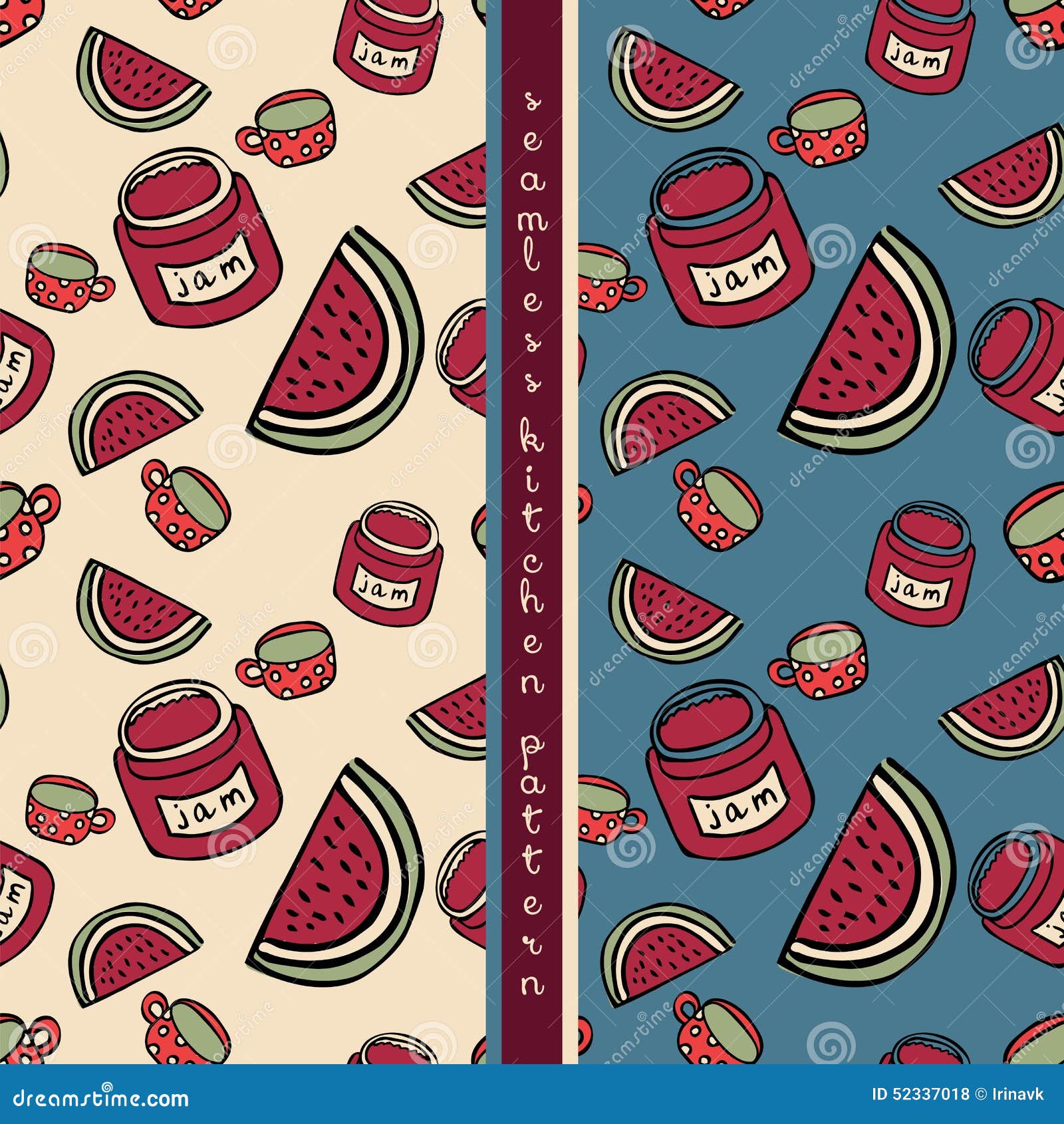 Set of Food Seamless Pattern Stock Vector - Illustration of green ...