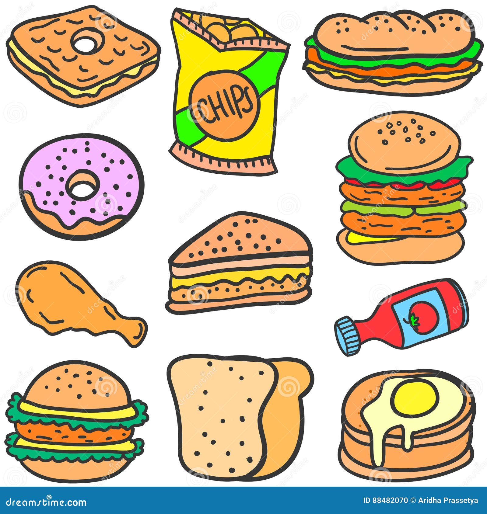 Set of Food Style Design Doodles Stock Vector - Illustration of food ...