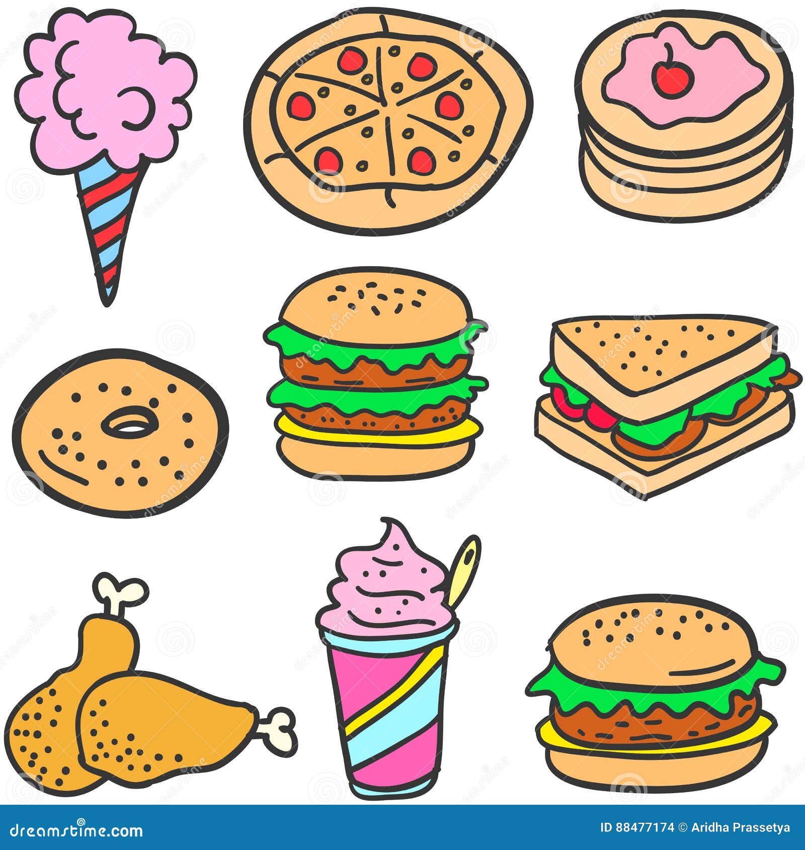 Set of Food Various Style Doodles Stock Vector - Illustration of food ...
