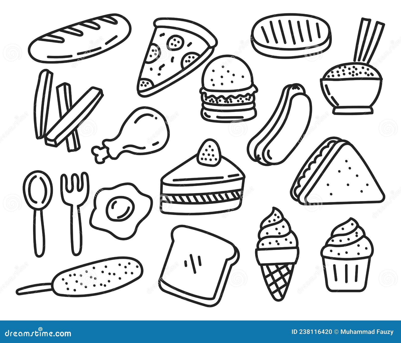 Set of Foods Vector in Doodle Drawing Style Stock Vector - Illustration ...