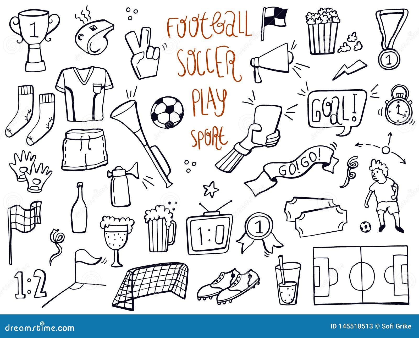 Set of Football, Sport, Soccer Icon Doodles. Hand Drawn Sketched ... Set of Football, Sport, Soccer Icon Doodles. Hand Drawn Sketched ...