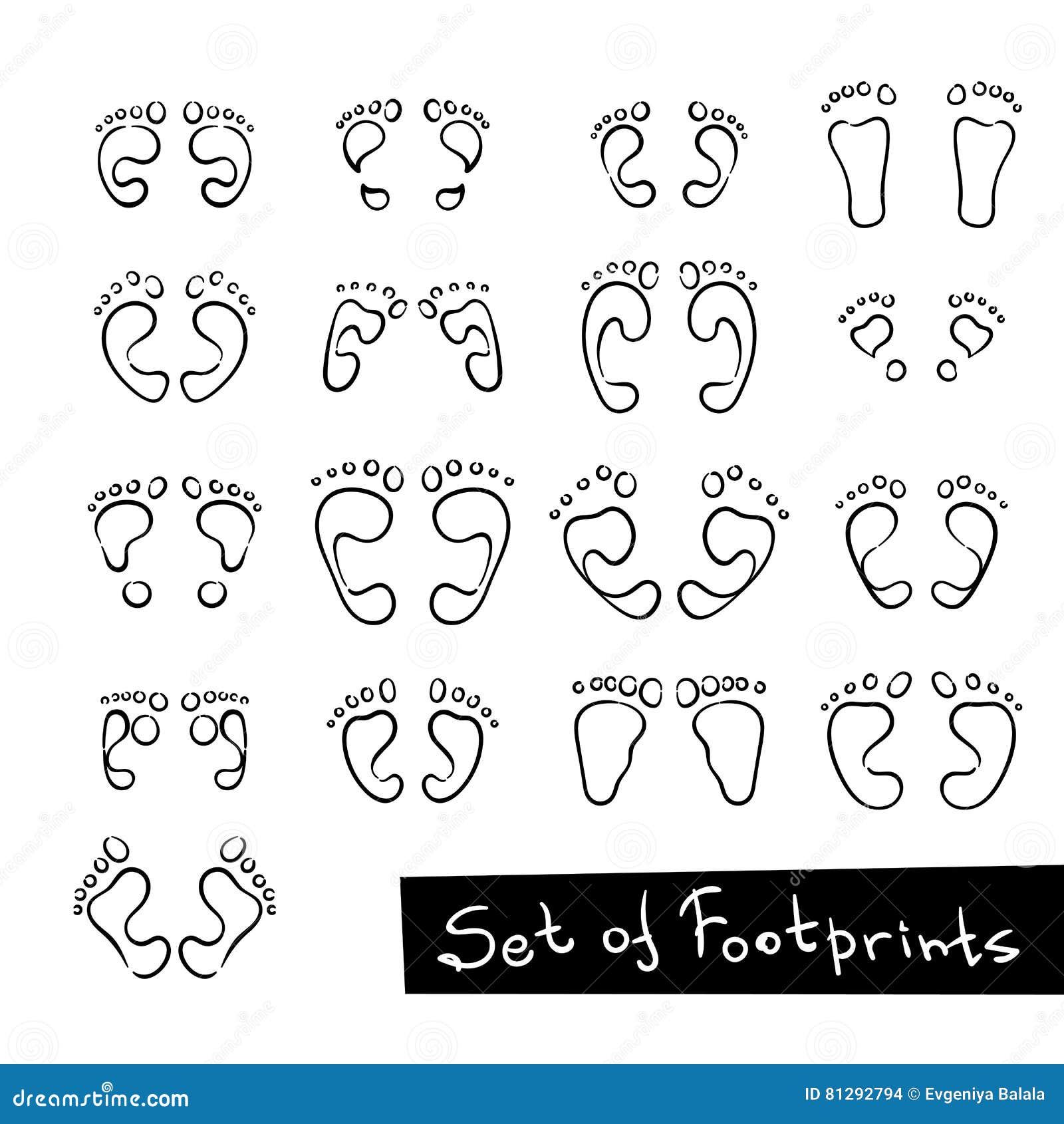 Set Of Footprint Doodle Icons, Human Footstep. Vector Illustration ...