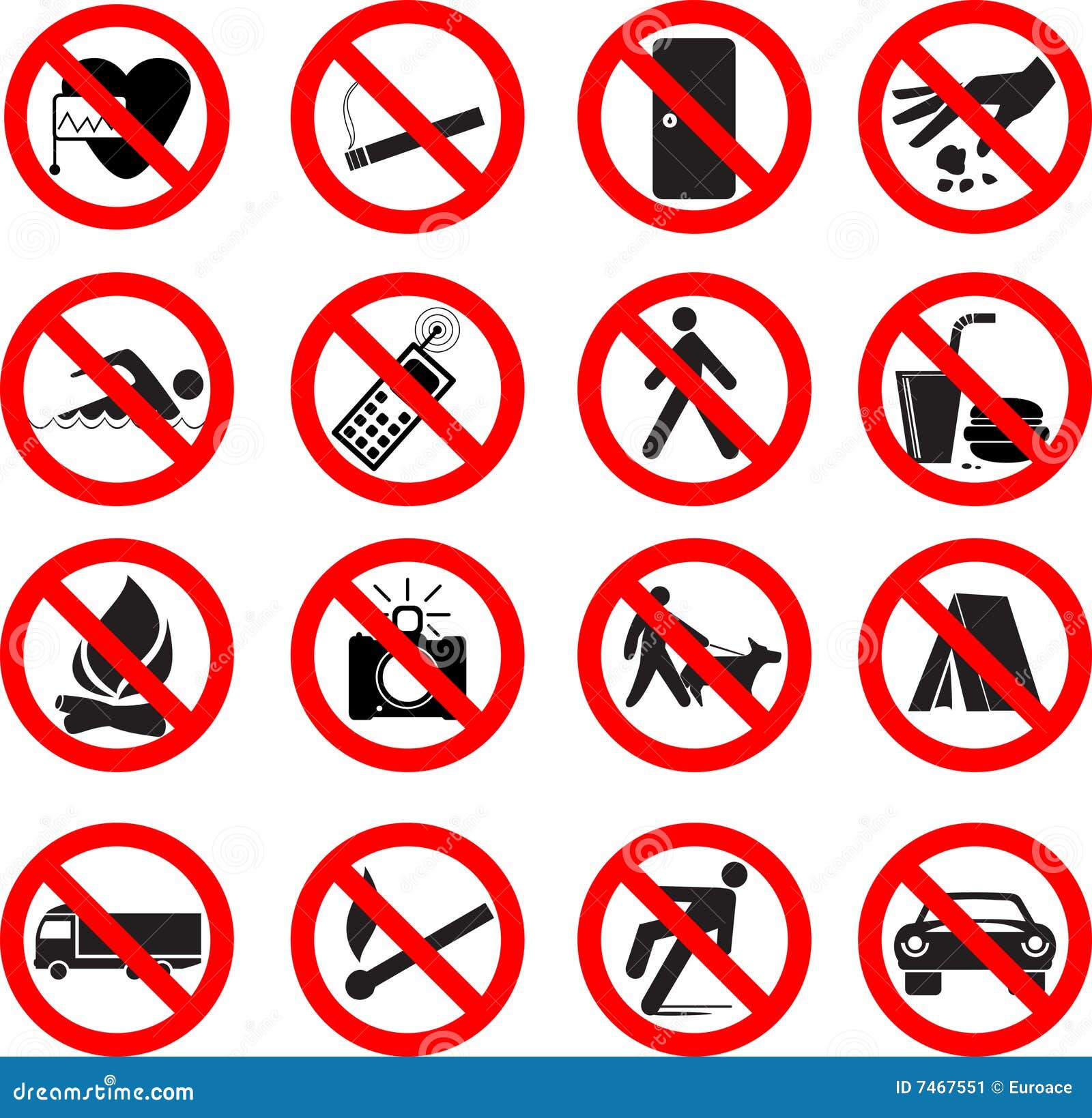 Set of forbidden signs stock vector. Illustration of public - 7467551