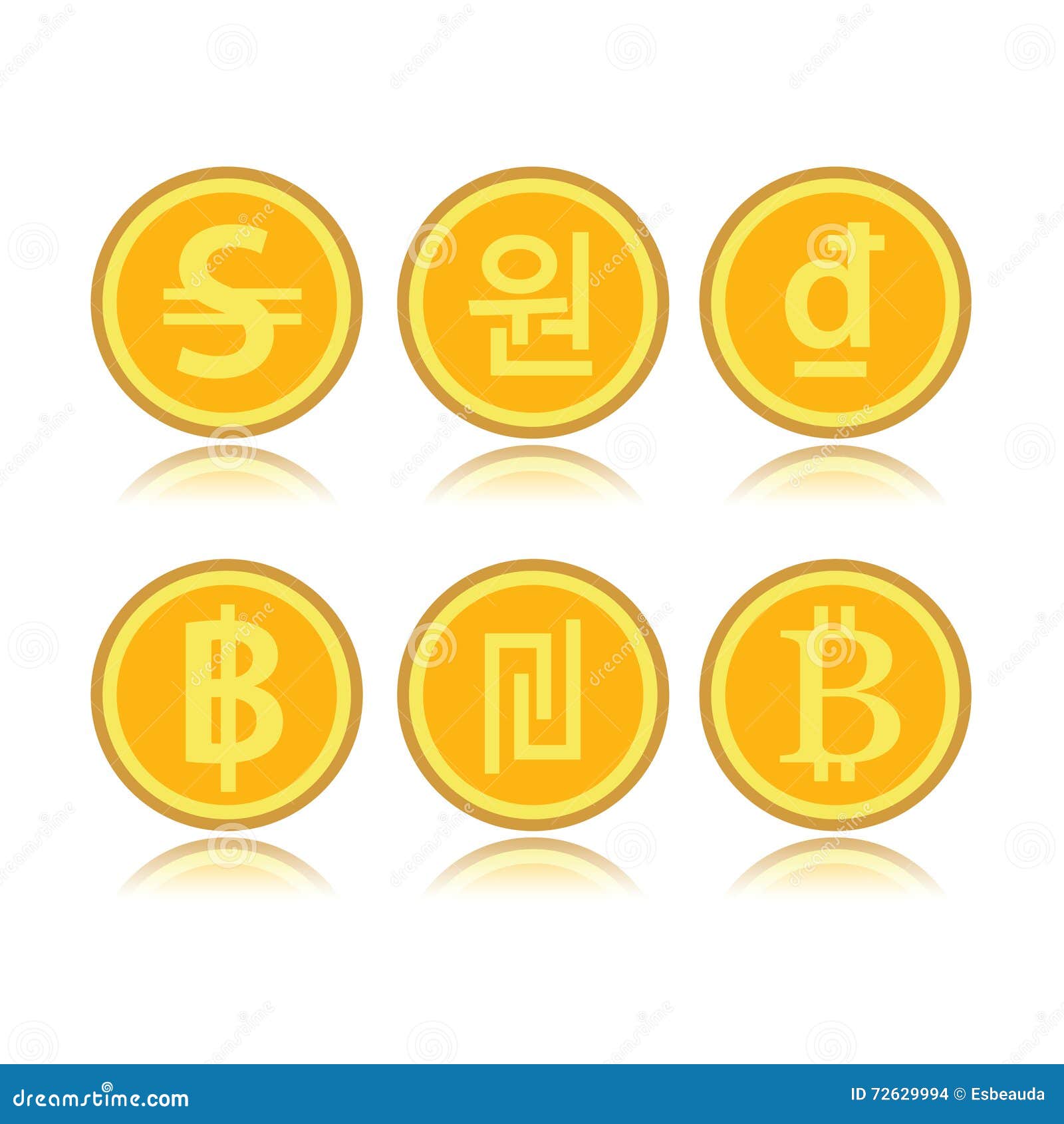 Set of foreign coins stock vector. Illustration of baht - 72629994