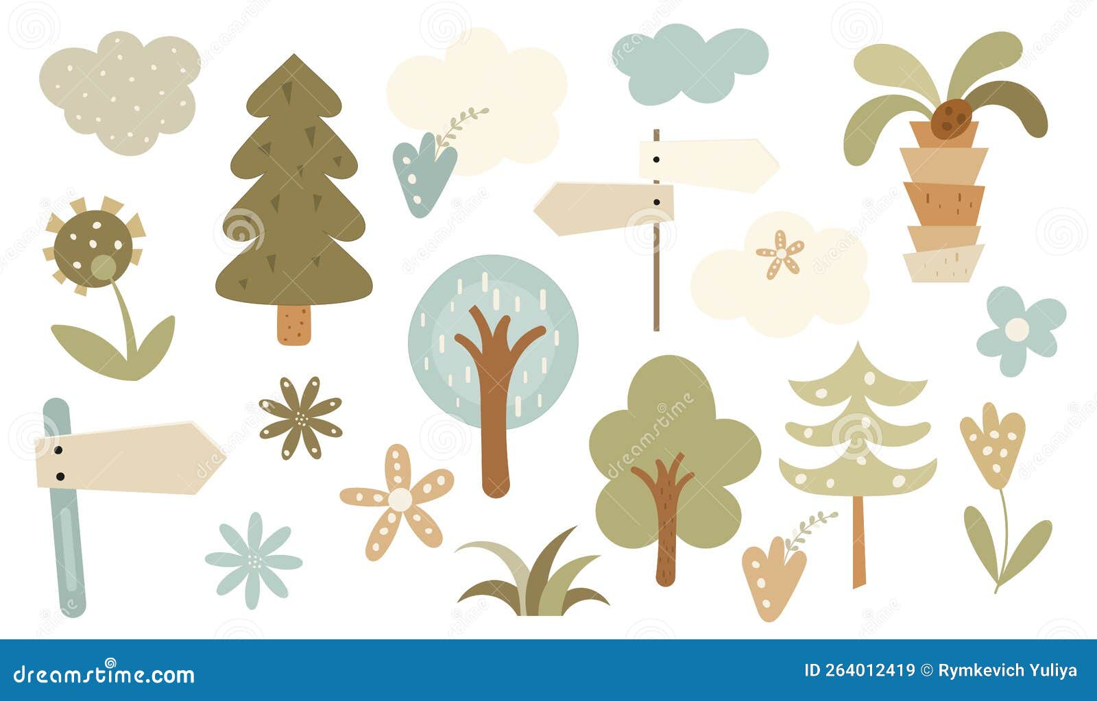Set of Forest Elements stock vector. Illustration of leaf - 264012419