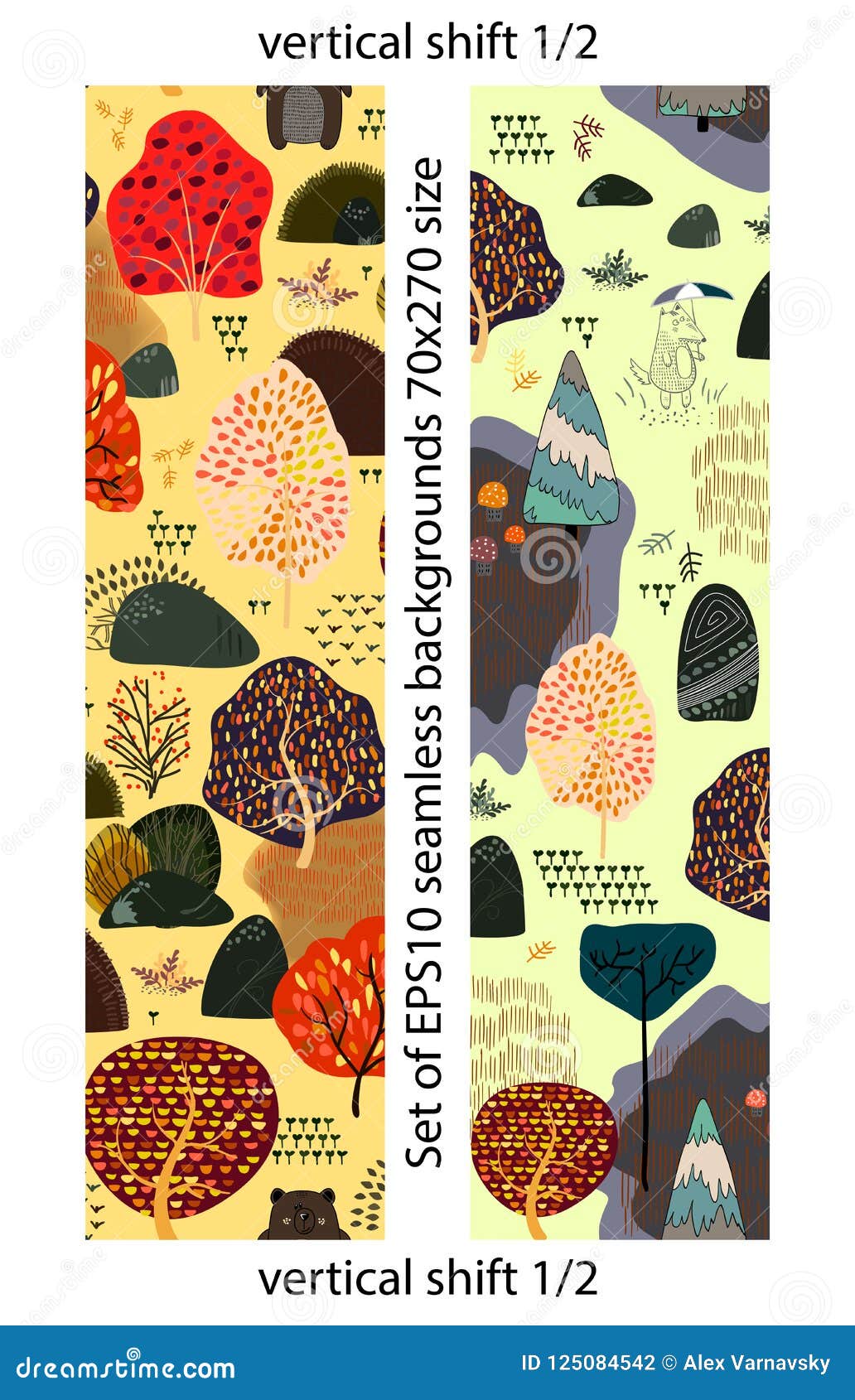 Set of Forest Seamless Pattern. Size 70x270. Shift 1x2. Stock Vector ...