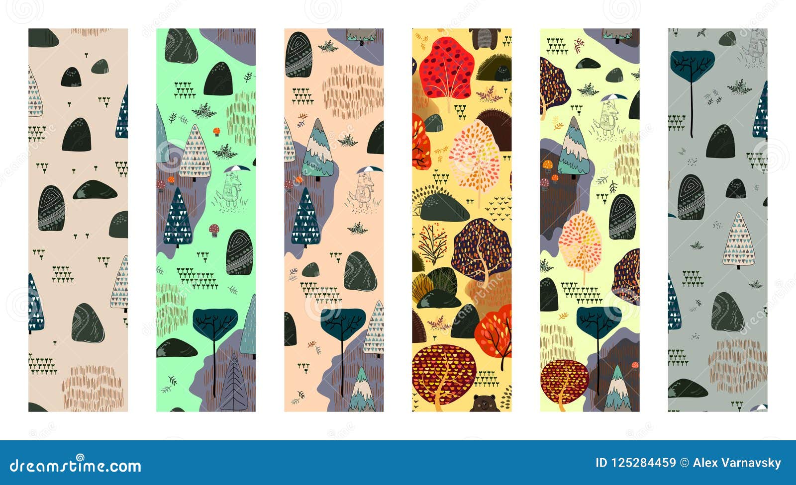 Set of Forest Seamless Pattern. Size 70x270. Vertical Shift 1x2. Stock ...